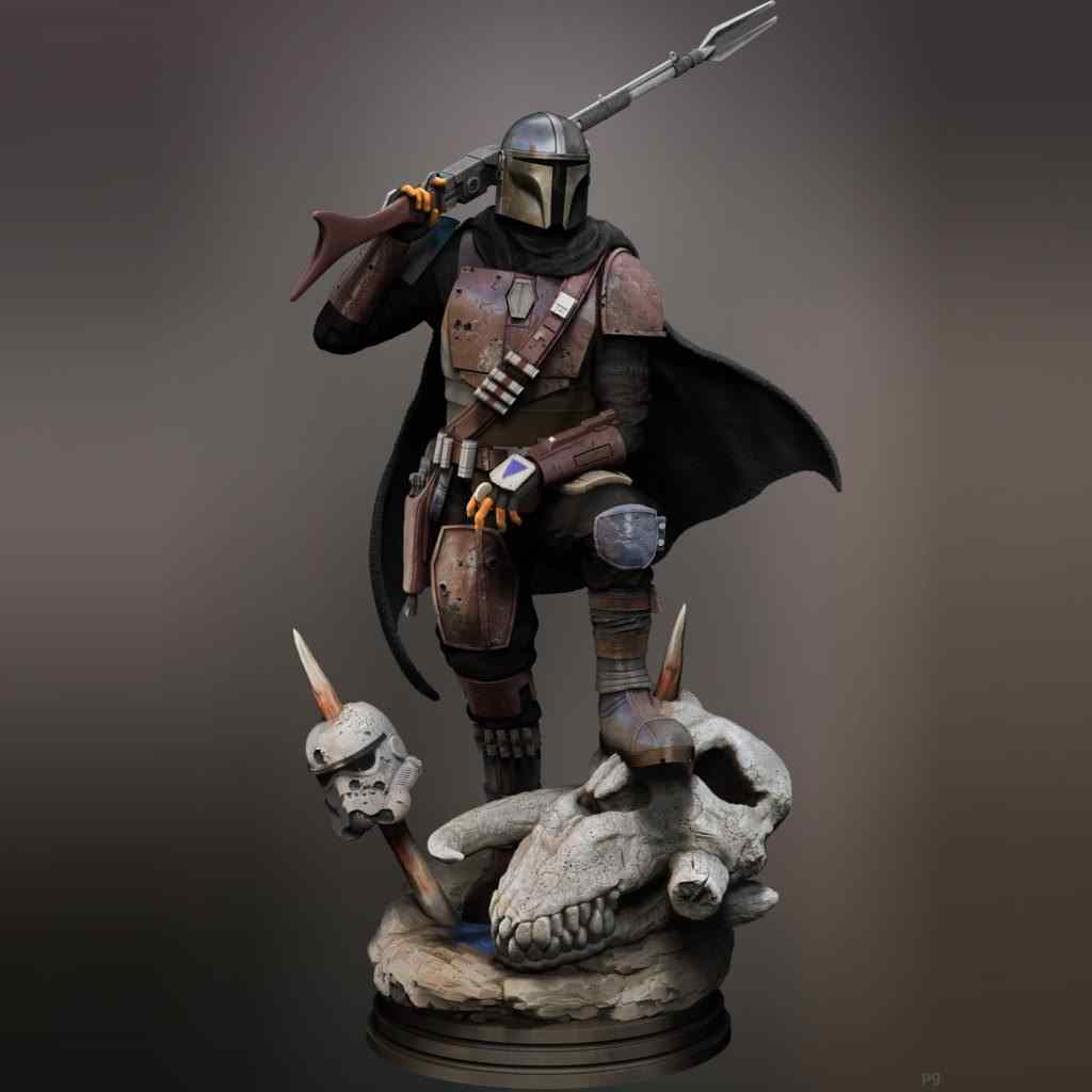 Star Wars - Mandalorian Statue over Skull ‹ 3D Spartan Shop
