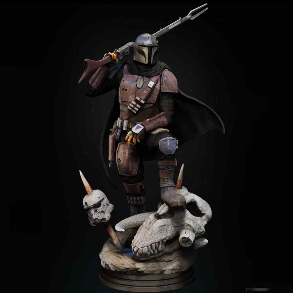 Star Wars - Mandalorian Statue over Skull ‹ 3D Spartan Shop